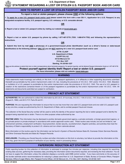 Form Ds 64 Application For A Us Passport Printable Form 2024