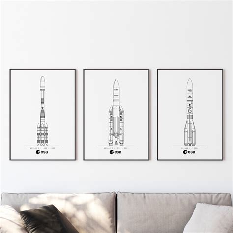 Esa Rockets Rocket Blueprint Poster Set Of 3 Wall Art Etsy