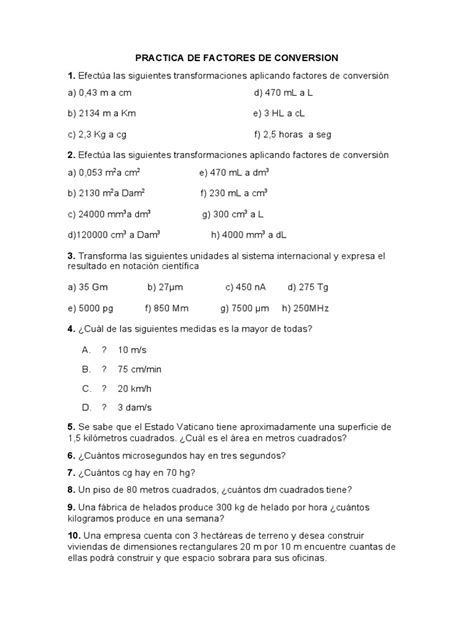 Practica De Factores De Conversion Pdf