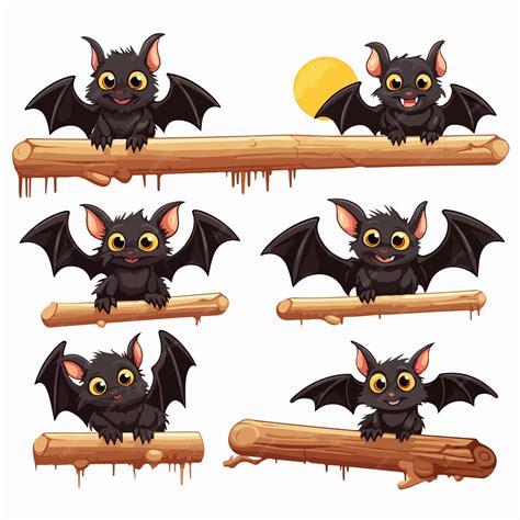 Cute Cartoon Bats In Various Poses Vector Illustration Premium Ai