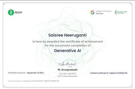Ai Machinelearning Generativeai Deeplearning Guvi N Saisree