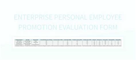 Enterprise Personal Employee Promotion Evaluation Form Excel Template