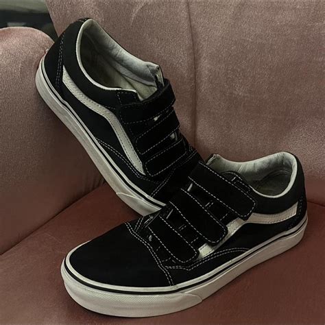 Black And White Velcro Vans Sneakers Womans Size 6 Depop
