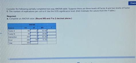 Solved Consider The Following Partially Completed Two Way