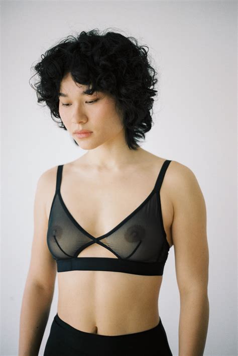 The Nude Label Cut Out Bra Wide Strap Sheer Black Garmentory