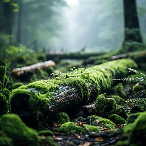 Premium Ai Image Moss Covered Fallen Logs In A Misty Forest Serene