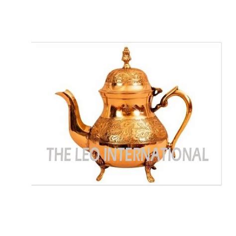 Br608 Brass Leaf Design Mughlai Tea Pot Supplier With Lid For