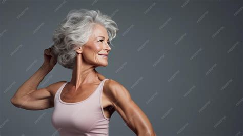 Premium Photo Older Woman In Great Physical Shape Shows Her Biceps On