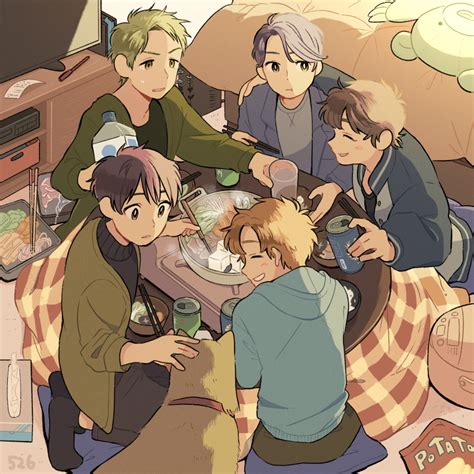 Safebooru 5boys T Absurdres Bed Black Hair Black Socks Blue Jacket