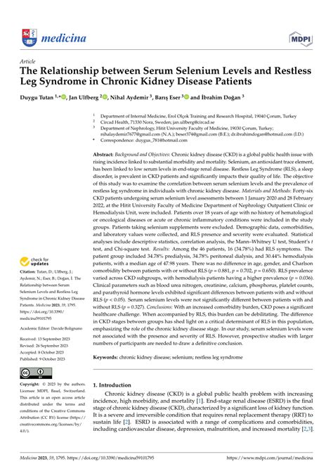 Pdf The Relationship Between Serum Selenium Levels And Restless Leg