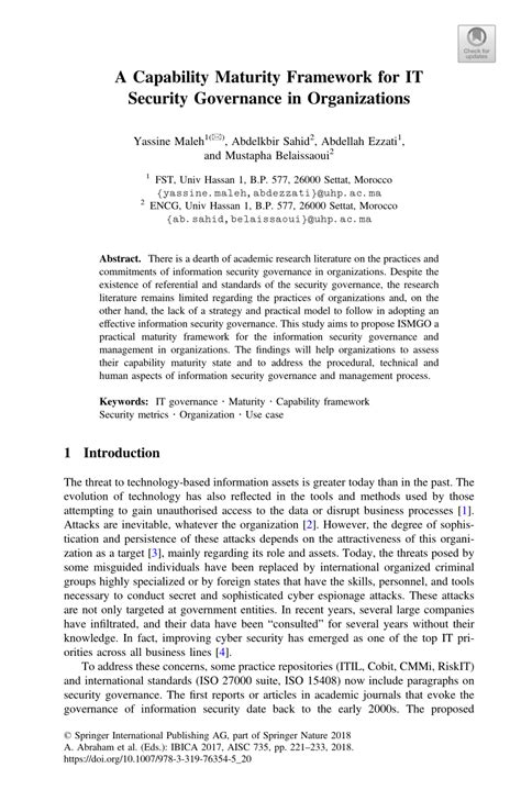 Pdf A Capability Maturity Framework For It Security Governance In