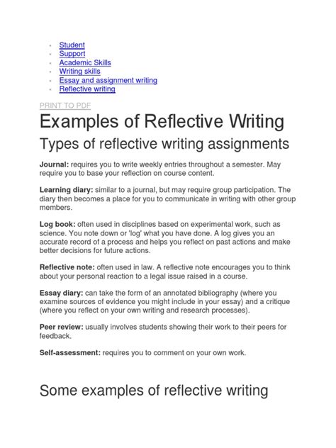 Types Of Reflective Writing Assignments Pdf Epistemology Learning