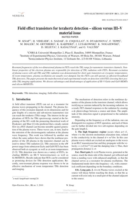 Pdf Field Effect Transistors For Terahertz Detection Silicon Versus Iiiv Material Issue