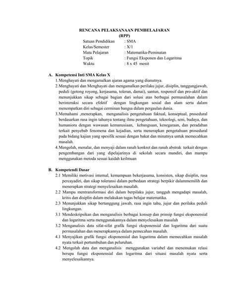 Rpp Fungsi Eksponen Dan Logaritma Docx