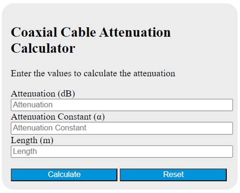 coaxial cable attenuation calculator calculator academy