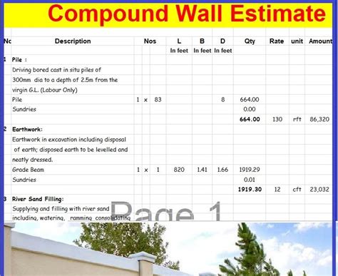 Compound Wall Estimate Excel Compound Wall Estimate Calculator Compound Wall Estimate Pdf