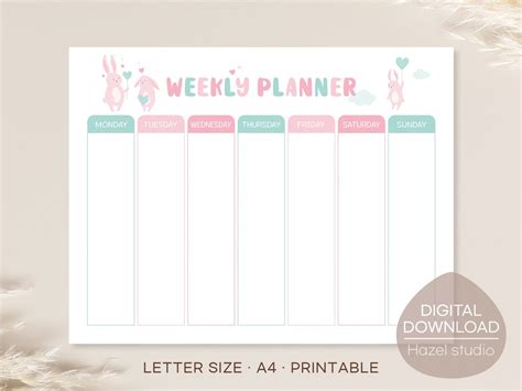 Planificador Semanal Para Niños Planificador Diario Para Niñas