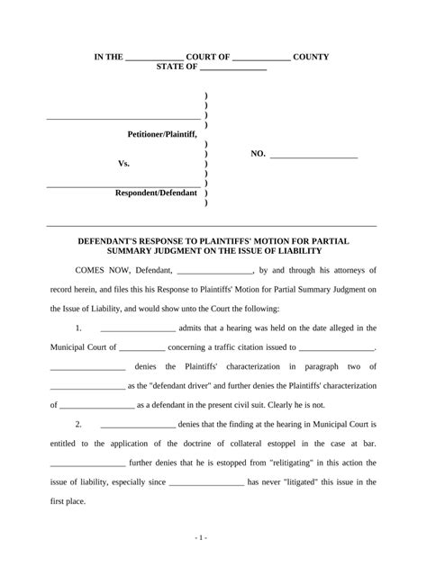 Defendants Response To Plaintiffs Motion For Summary Judgment On The
