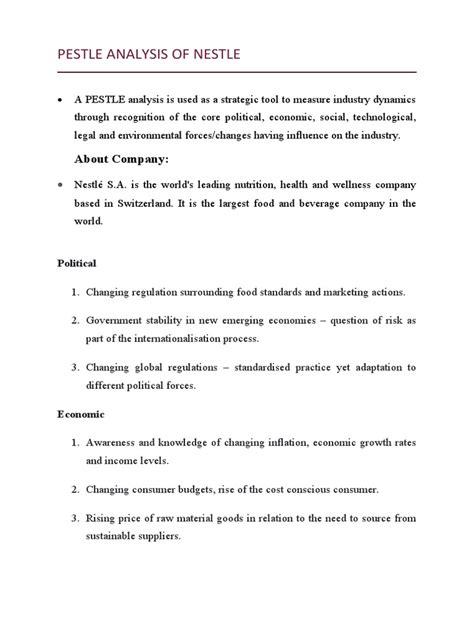 Pestle Analysis Of Nestle Caidensrmatthews