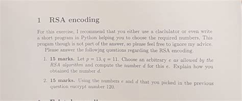 solved 1 rsa encoding for this exercise i recommend that