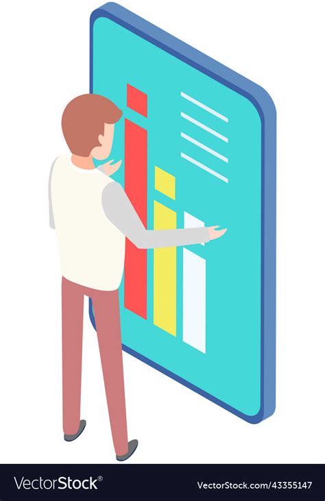 Man Analyses Digital Report With Data Statistical Vector Image