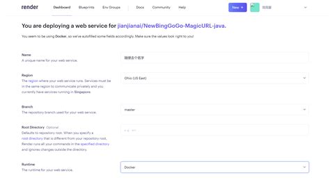 renderWebService创建魔法链接 jianjianai NewBingGoGo Web Wiki GitHub