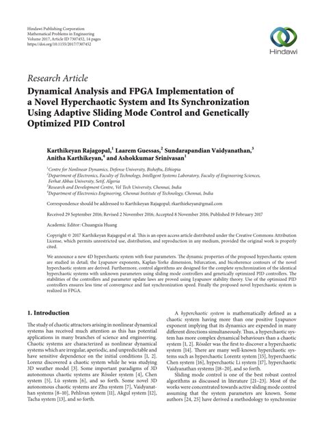 pdf dynamical analysis and fpga implementation of a novel