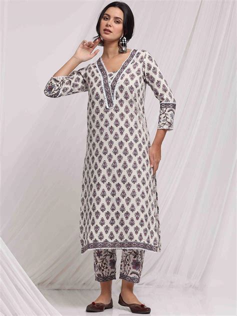 Buy Anouk Off White Ethnic Motifs Printed Regular Kantha Work Pure