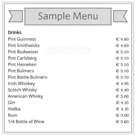 Menu At Cassidys Pub And Bar Dublin 42 Camden Street Lower