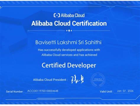 Bavisetti Lakshmi Sri Sahithi On Linkedin Im Happy To Share My Alibaba Cloud Certification