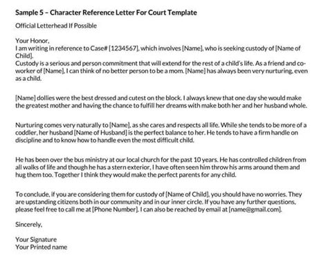 Format For Character Reference Letter For Court