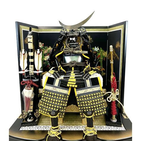 5号 52 黒黄伊達ブロンズ 伊達政宗 鎧 屏風 弓太刀 飾り台 付き 五月人形 鎧飾り 鎧 戦国武将 戦国武将の兜 兜飾り コンパクト 端午