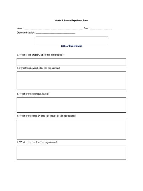 Grade 5 Science Experiment Form Pdf