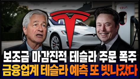 테슬라 전망 테슬라 전기차 보조금 마감직전 주문 폭주 Jp모건 금융업계 테슬라 하락한다는 예측 또 빗나갔다 Youtube