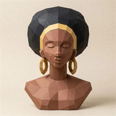 Papercraft African Woman Bust Low Poly 3d Model Papercraft Women