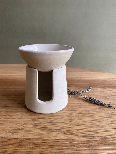 Ceramic Handmade Stoneware Oil Burner In Oatmeal And White Glaze Etsy