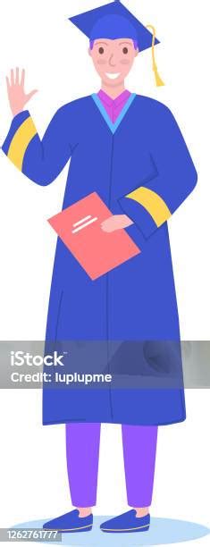 흑인 남자 캐릭터 완전한 중등 학교 졸업 학생 서 흰색에 고립 된 졸업장을 얻을 평면 벡터 일러스트 교육에 대한 스톡 벡터 아트 및 기타 이미지 Istock