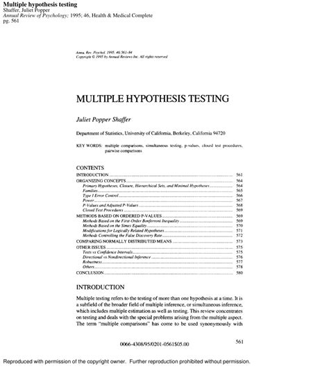 Pdf Multiple Hypothesis Testing