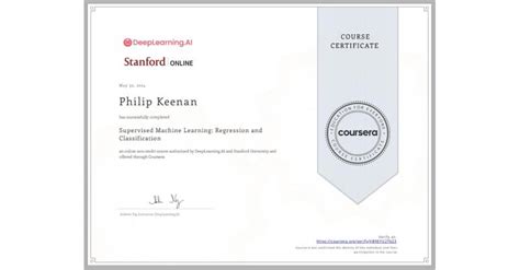 Philip Keenan On Linkedin Completion Certificate For Supervised Machine Learning Regression And