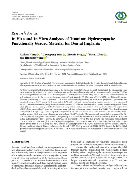 Pdf In Vivo And In Vitro Analyses Of Titanium Hydroxyapatite Functionally Graded Material For