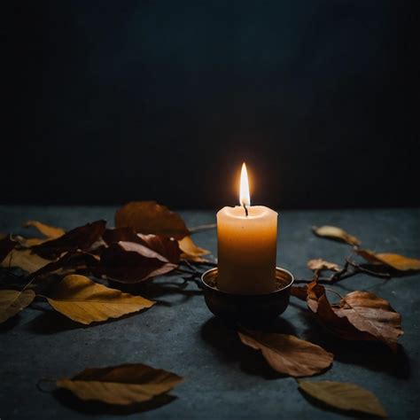 Premium Photo A Candle Is Burning Around Some Leaves