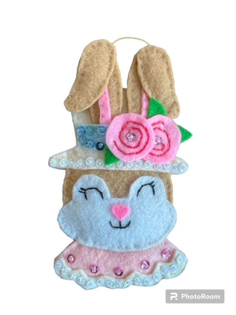 Easter Bunny Bucilla 3 D Felt Sequin Ornament Springtime Friends With