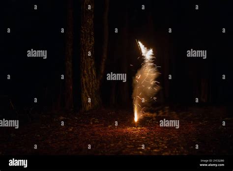 Exploding Fireworks On The Ground At Night Firework With Dark Night Background Sparkling Pyro Exploding Fireworks On The Ground At Night Firework With Dark Night Background Sparkling Pyro