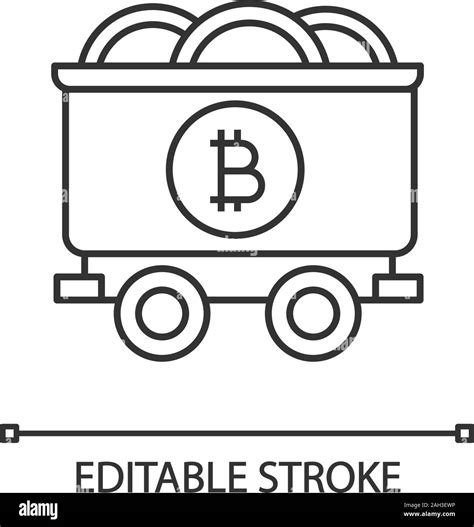 Bitcoin Mining Business Linear Icon Mine Cart With Bitcoin Coins Thin Line Illustration
