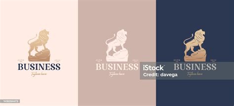 Logo Singa Berdiri Di Atas Batu Ilustrasi Stok Unduh Gambar Sekarang