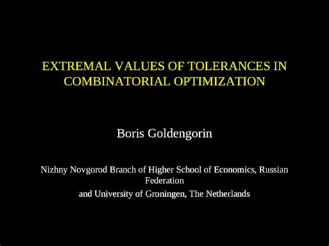 ppt extremal values of tolerances in combinatorial optimization