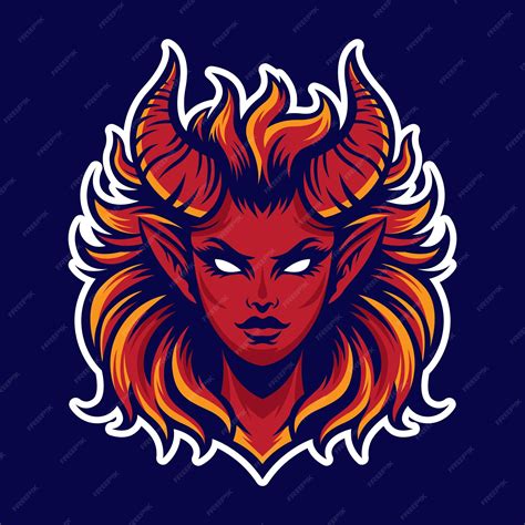Premium Vector Devil Girl With Flowing Hair And Horn Mascot Illustration