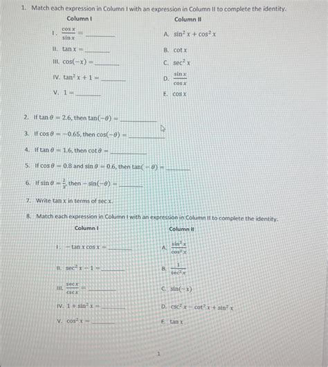 Solved 1 Match Each Expression In Column I With An