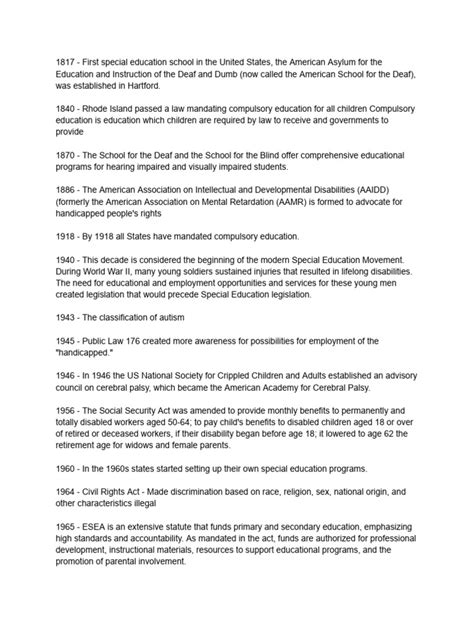 Sped History Timeline Pdf Special Education Disability