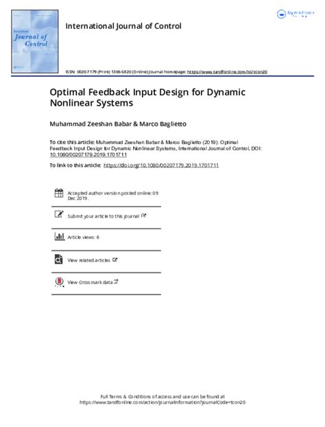 Pdf Optimal Feedback Input Design For Dynamic Nonlinear Systems